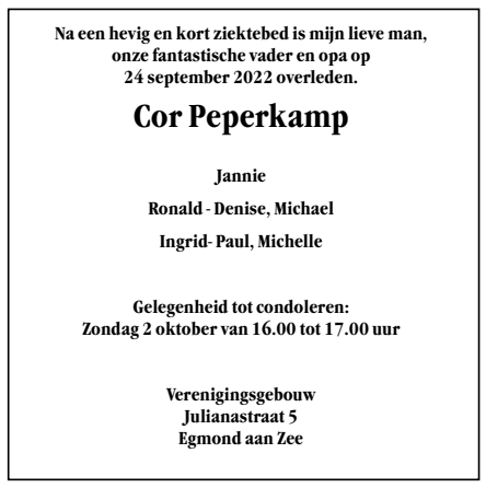Oud doelman Cor Peperkamp overleden | V.V. Zeevogels